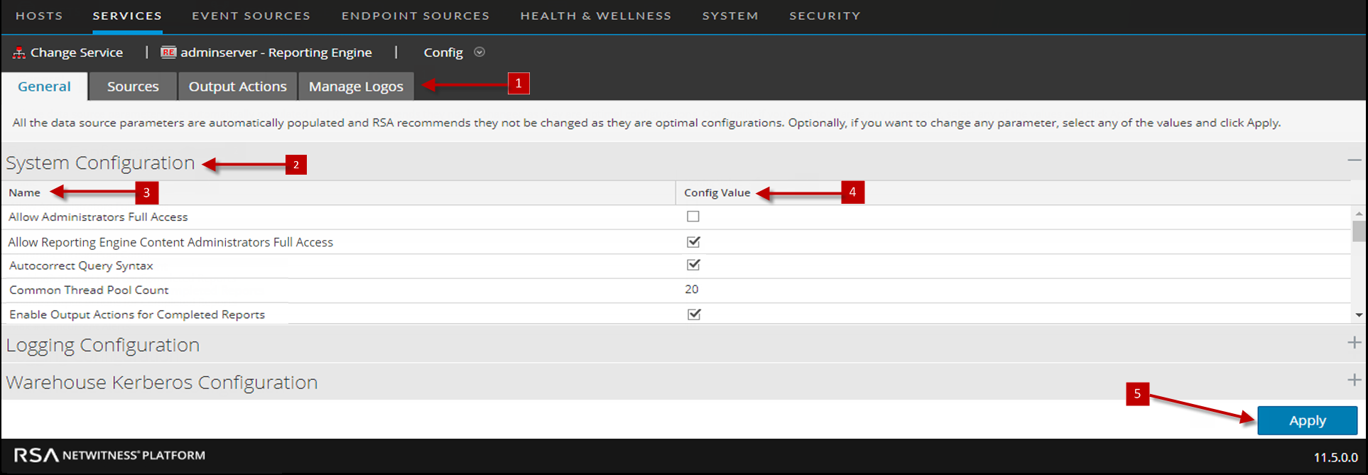 Reporting Engine General Tab