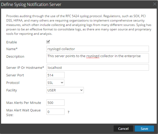 Configure a Syslog Notification Server