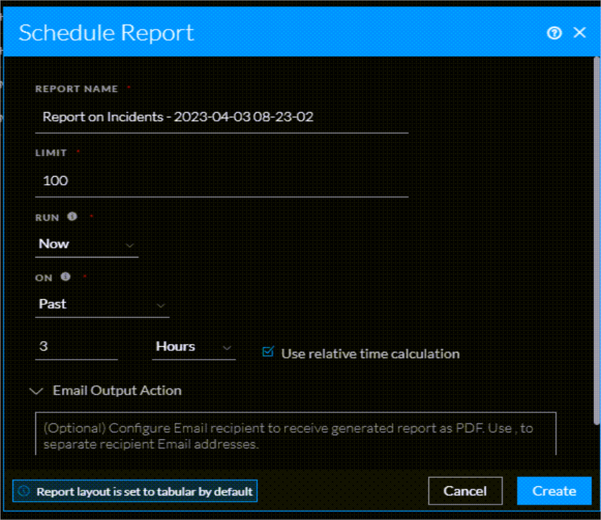 Schedule Report Dialog from Respond View