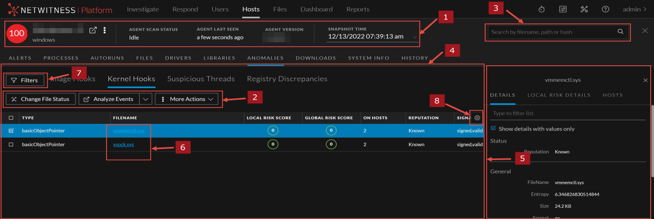 Hosts View - Anomalies Tab