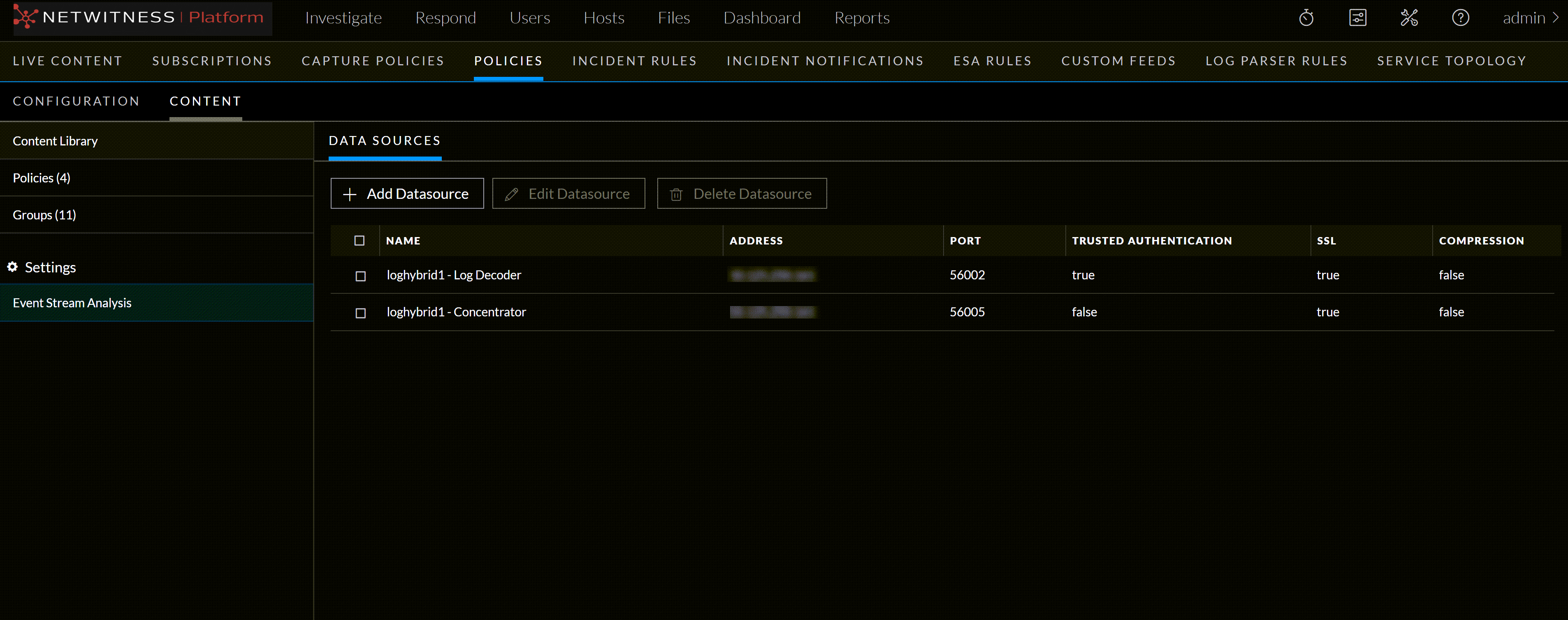 View an ESA Datasource