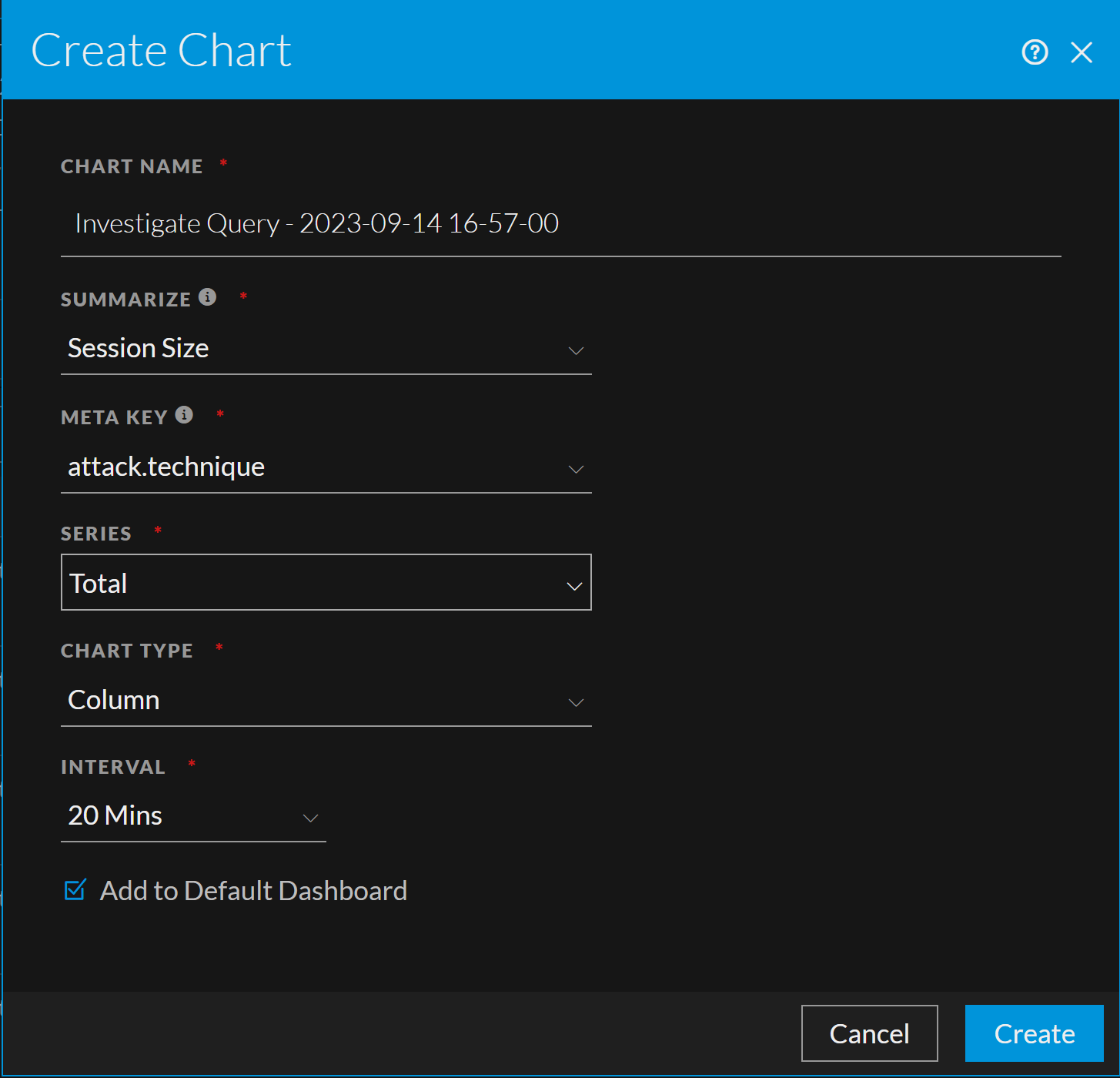 Create Chart Dialog from Events View