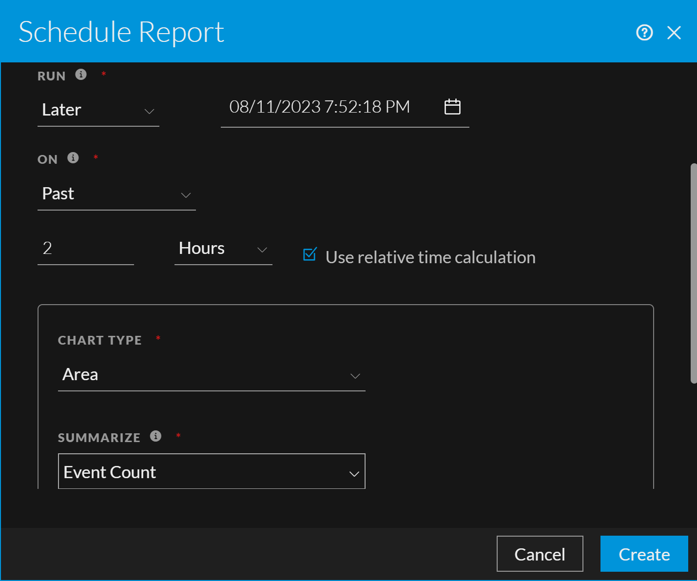 Schedule Report Dialog from Events View